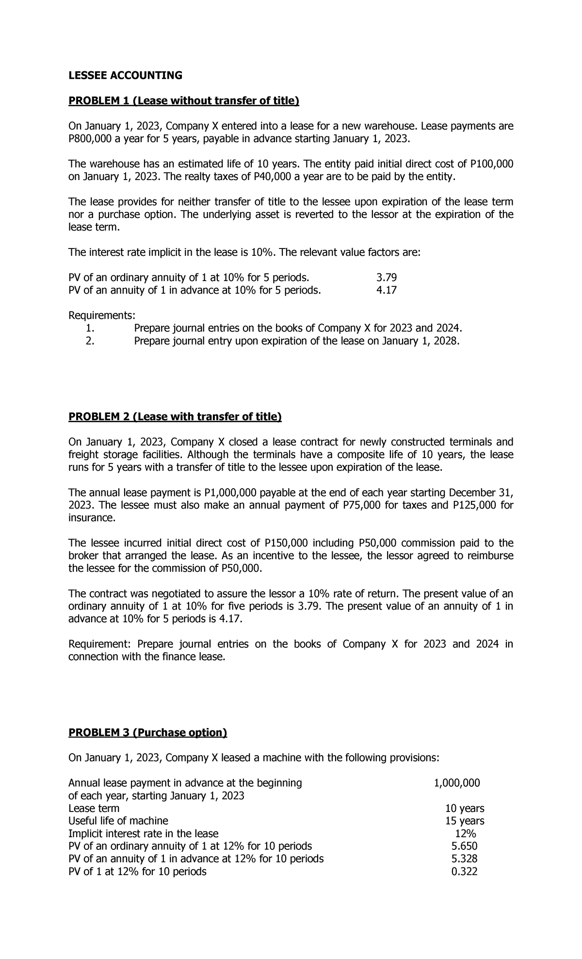 Lessee Accounting Problems and Theory - ACC 101 Final Exam Guide - Studocu