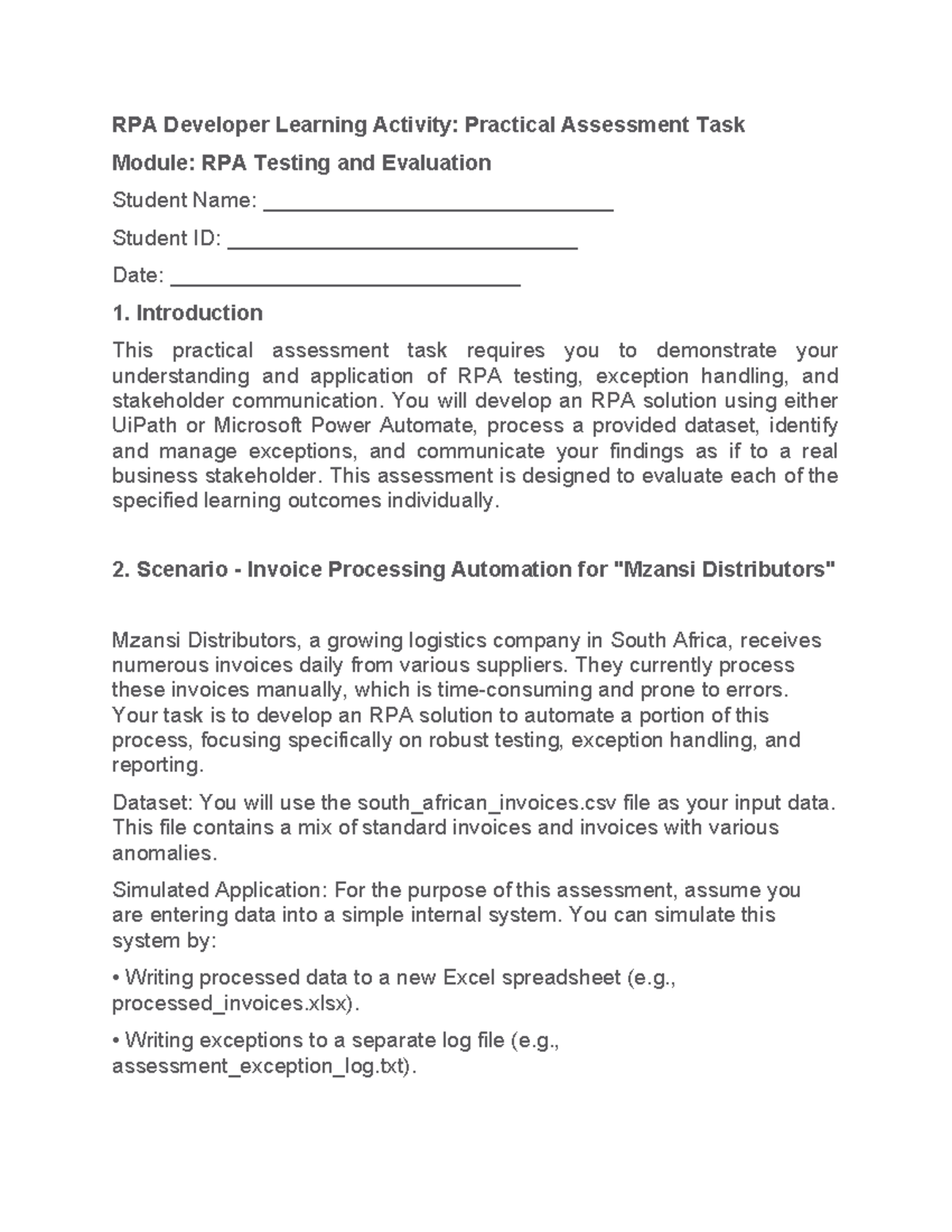 RPA Testing & Evaluation Practical Assessment: PM05-PS02B - Studocu