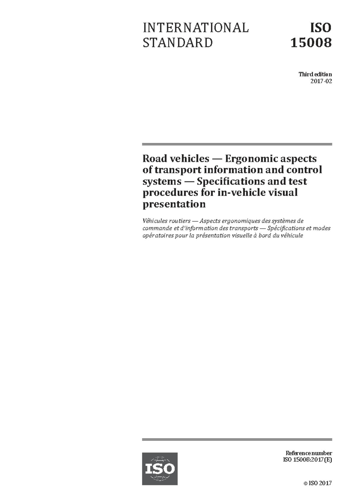 ISO 15008:2017(E) Road Vehicles Ergonomics for Visual Presentation ...