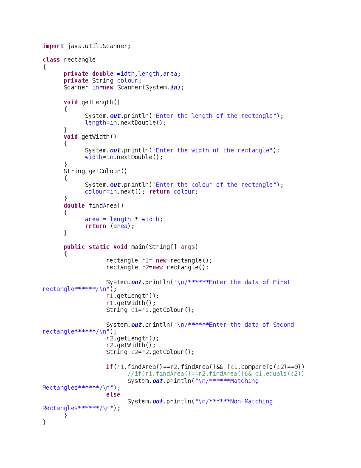 8 rectangle 1 - ... - import java.util; class rectangle { private ...