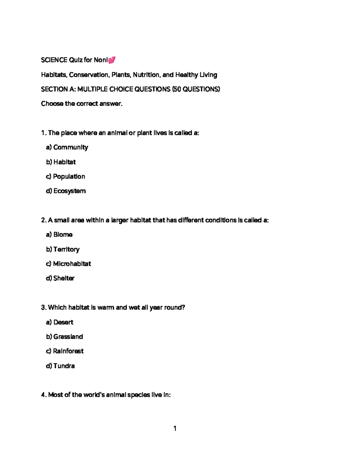 SCIENCE Quiz (SCI101): Noni Habitats, Conservation & Nutrition - Studocu