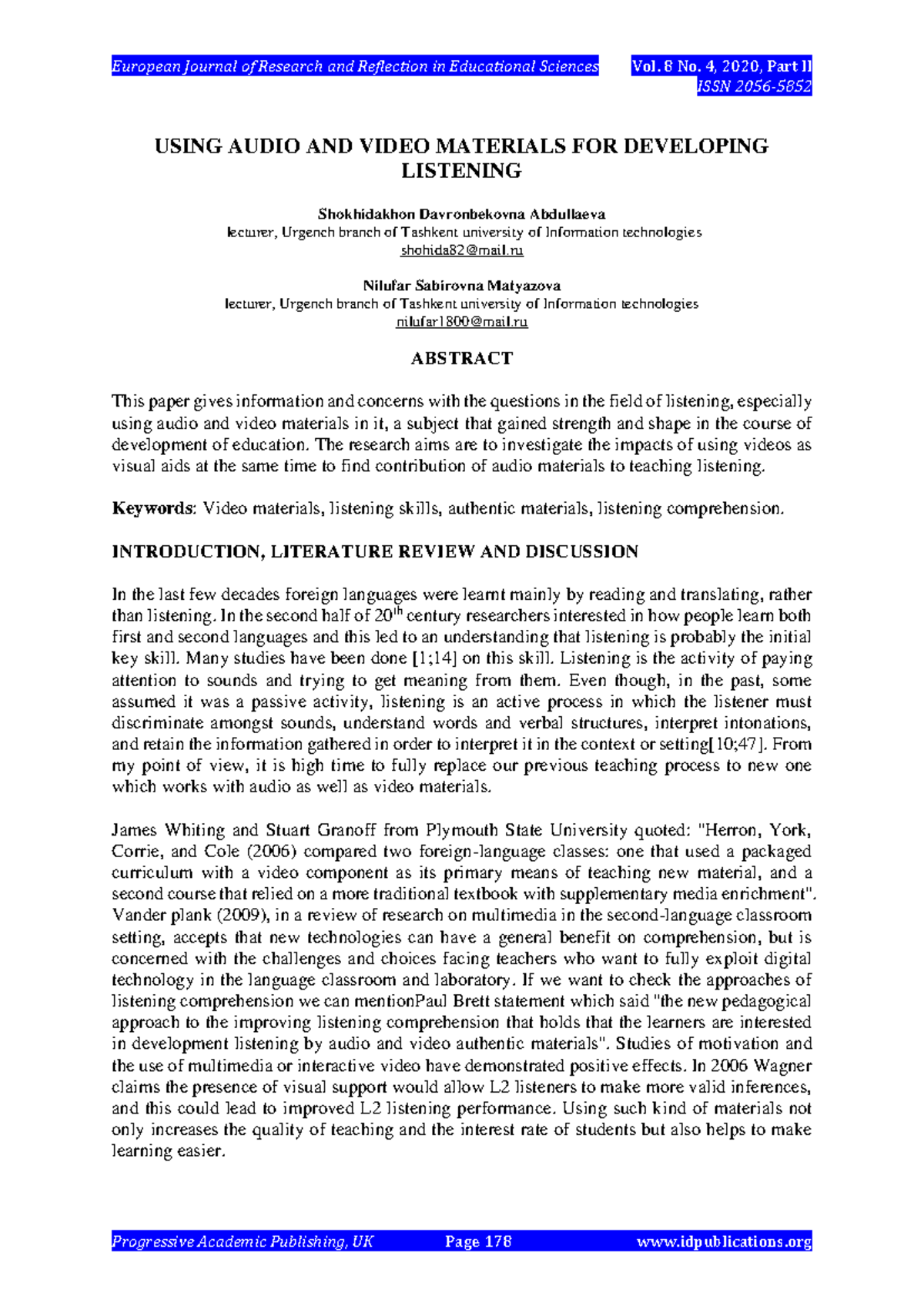 Full Paper Using Audio AND Video Materials FOR Developing Listening ...
