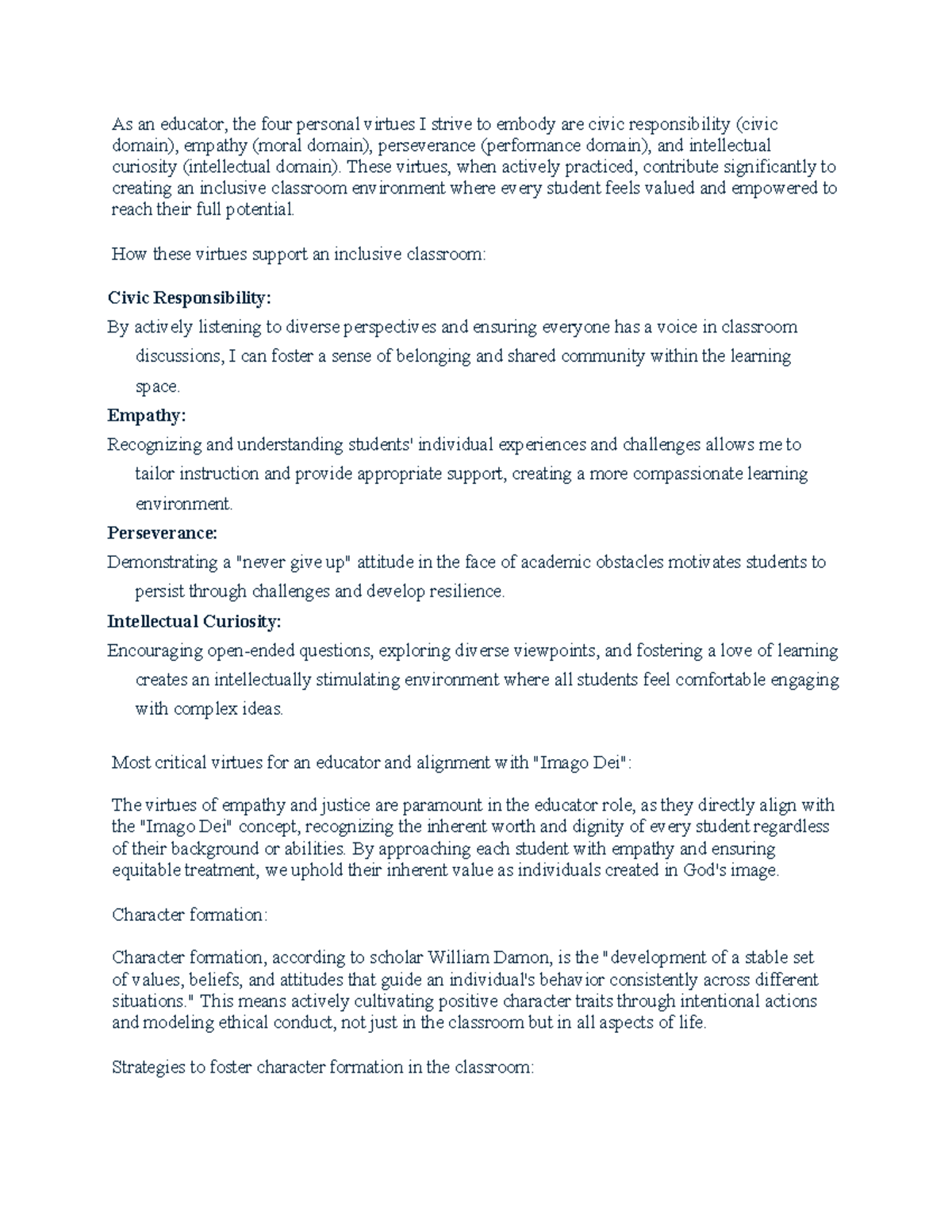 Personal Virtues in Education - Assignment Insights - Studocu