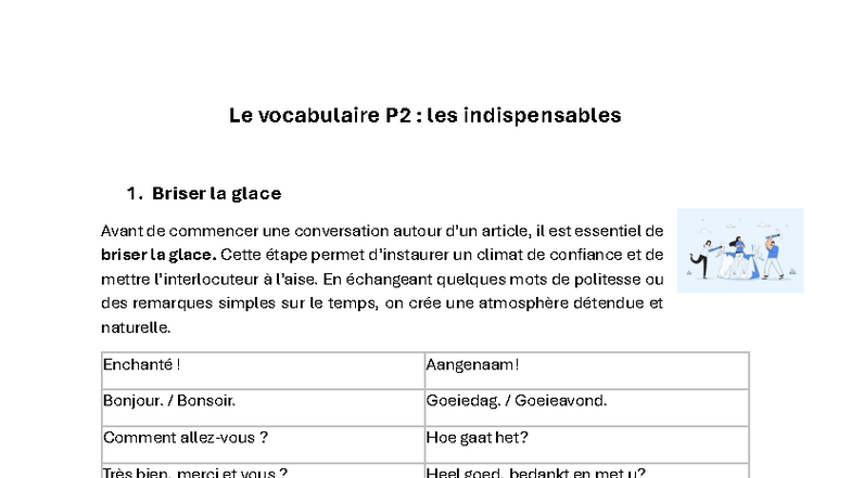 Vocabulaire Indispensable P2 : Briser la Glace et Converser - Studocu