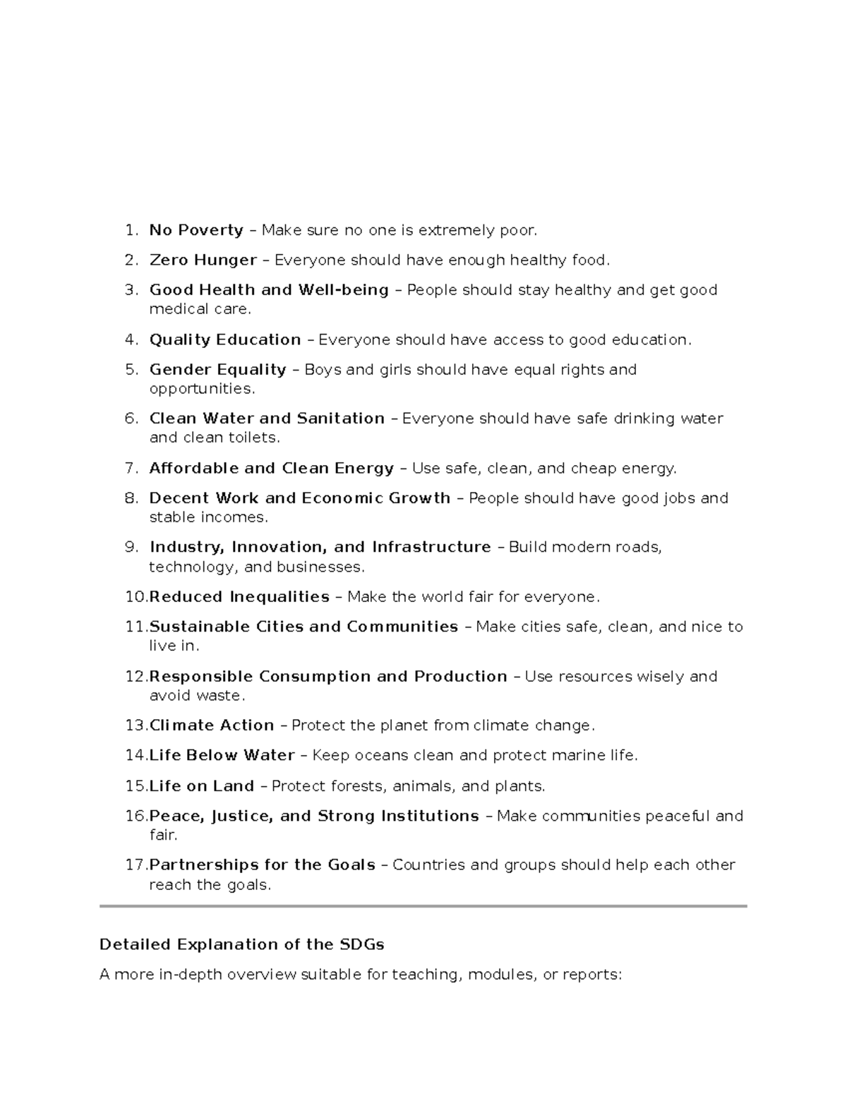 United Nations Sustainable Development Goals (SDGs) Overview 1 - Studocu