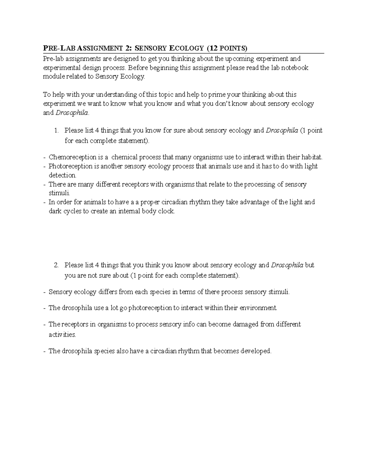 Pre-Lab 2: Sensory Ecology of Drosophila - Fall 2021 Assignments - Studocu