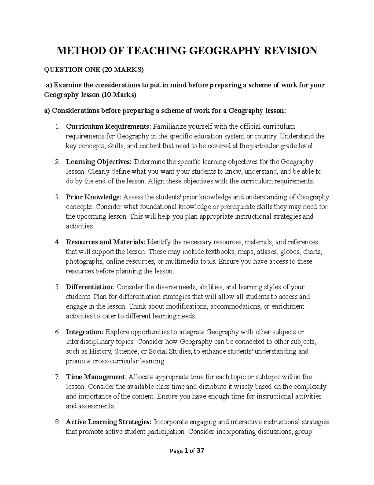 Method OF Teaching Geography Revision - METHOD OF TEACHING GEOGRAPHY ...