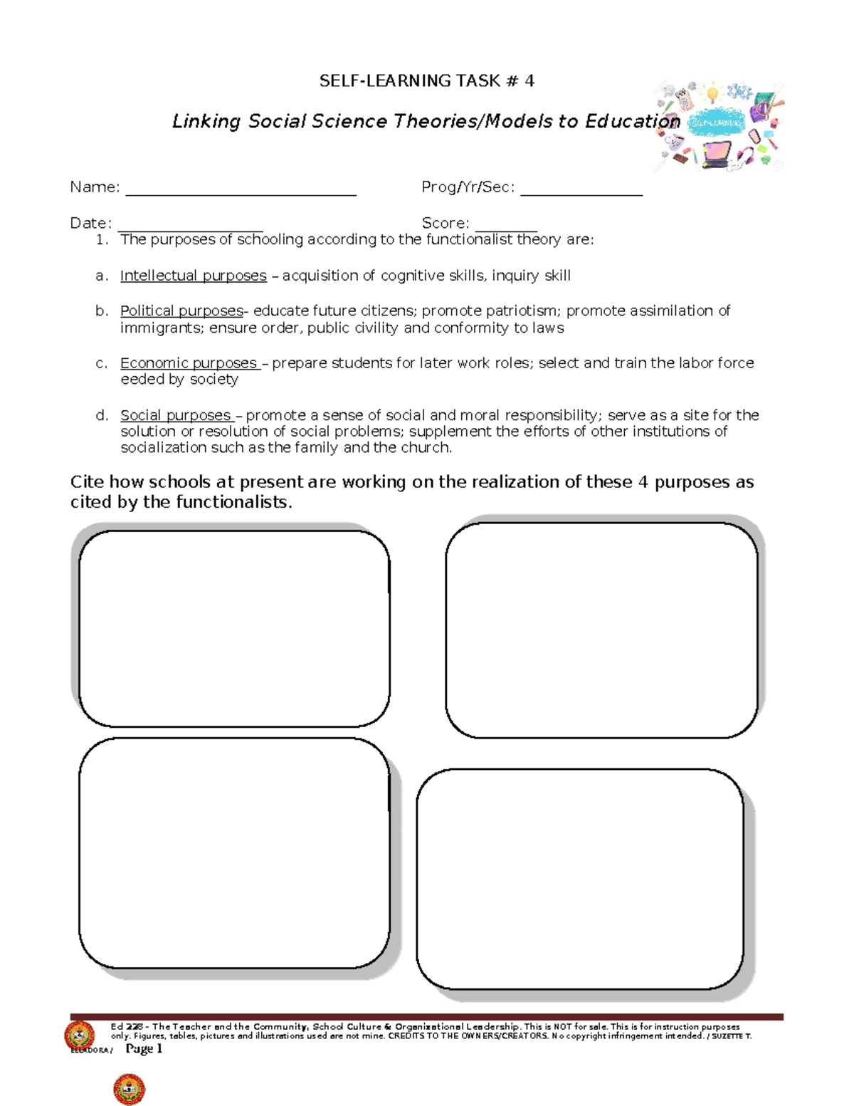 Ed 228 Self-Learning Task 4: Linking Social Science Theories to ...