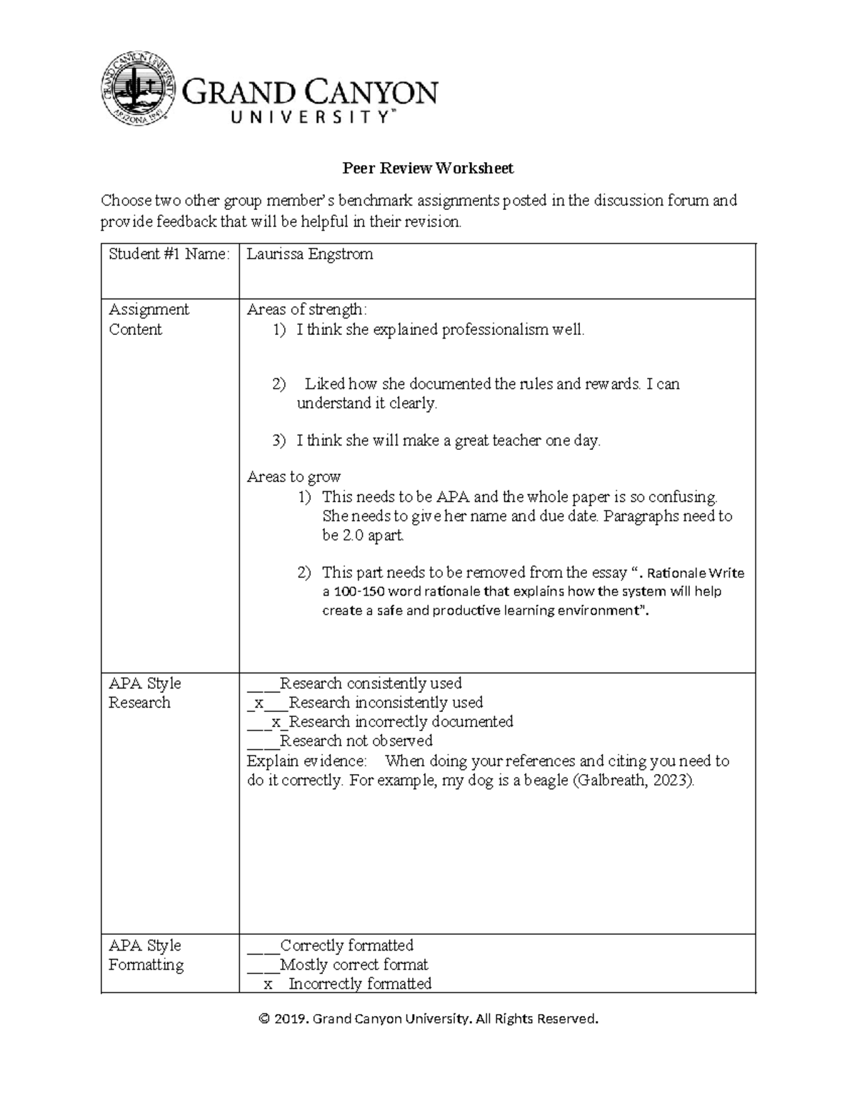 ELM-250 Week 5 Peer Review Worksheet Feedback on Assignments - Studocu