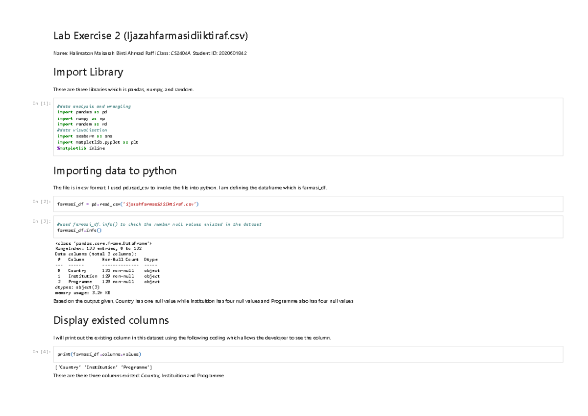 Farmasi Lab 2 Exercise CS2404A - Data Analysis and Visualization - Studocu