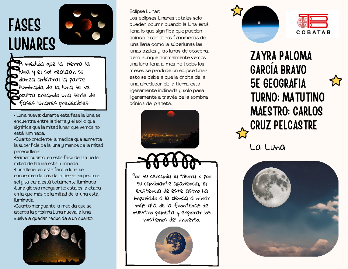Tríptico de la Luna: Etapas, Características y Eclipses - 5E Geografía - Studocu