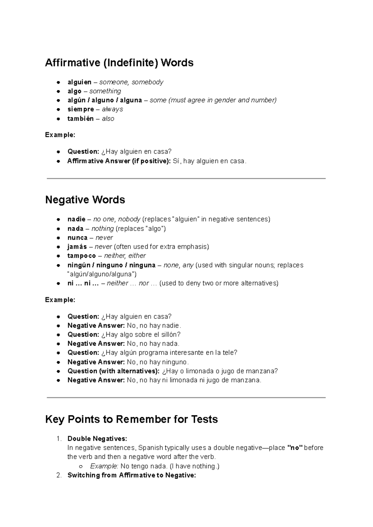 Affirmative and negative words SPAN - Affirmative (Indefinite) Words ...