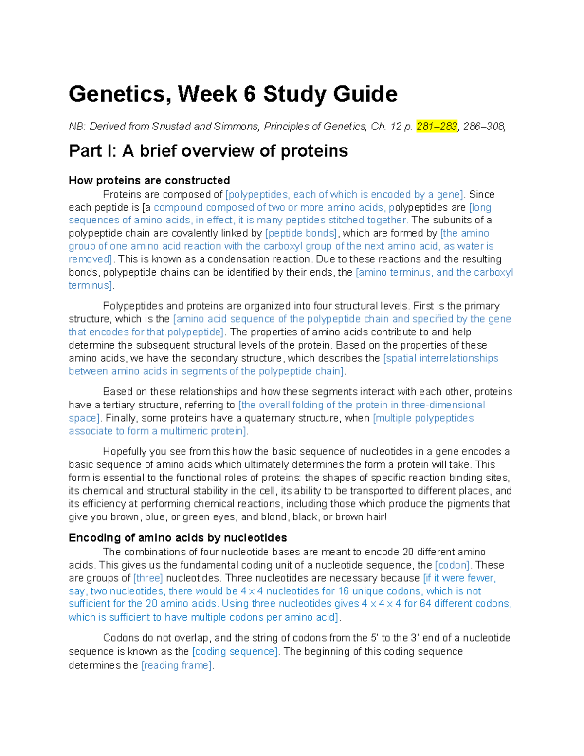 Genetics 101: Week 6 Study Guide on Proteins & Translation Process ...
