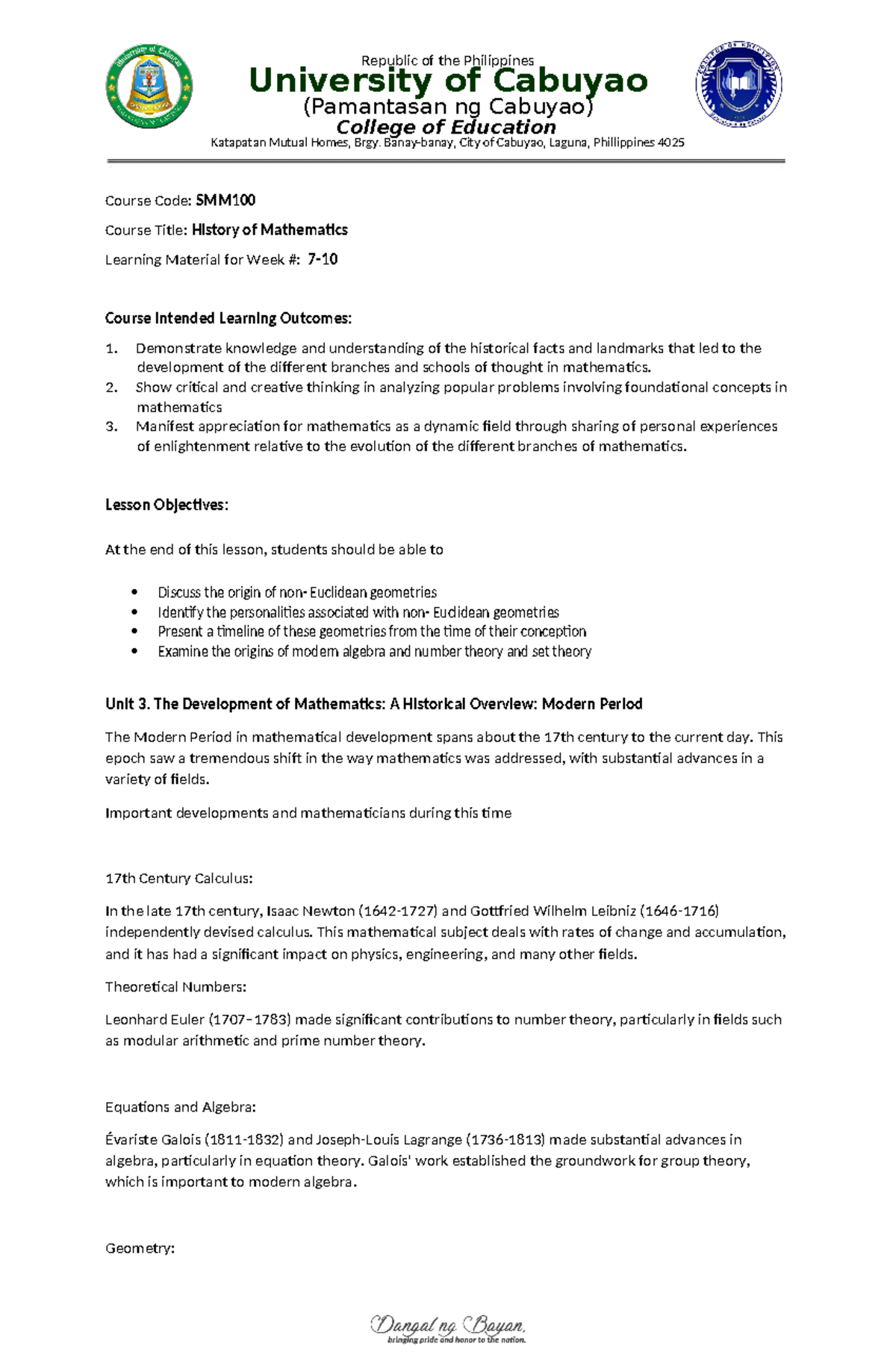 SMM-Week-7-Lesson-Overview-of-History-of-Mathematics - Studocu