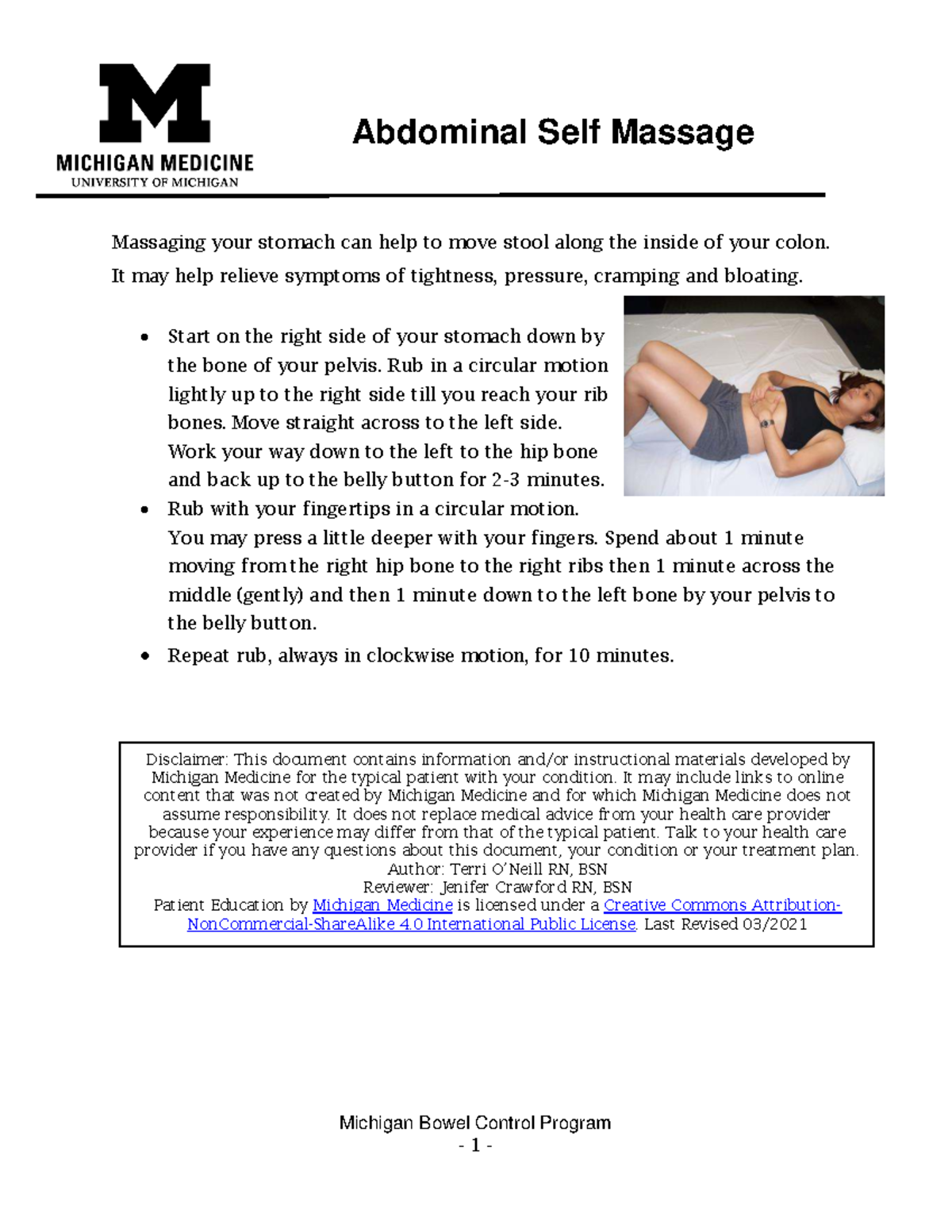 Abdominal Self-Massage Techniques for Bowel Health - Studocu