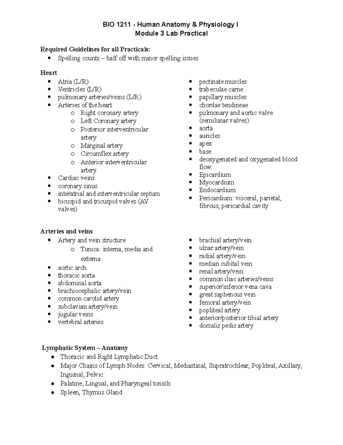 Practical 3 - Study Guide - BIO 1211 - Human Anatomy & Physiology I ...