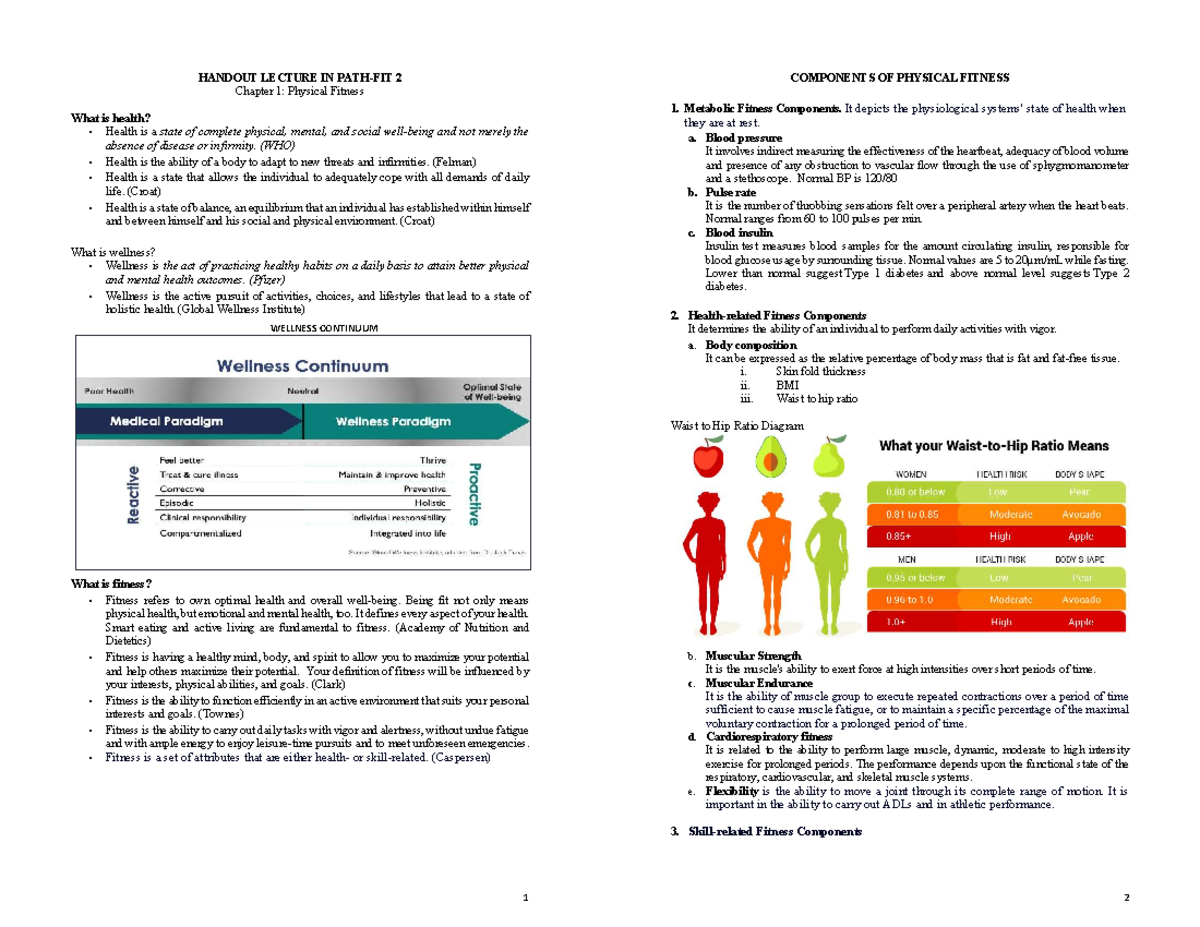 PE 02 Lecture Notes - Wellness Continuum & Fitness Concepts Review ...