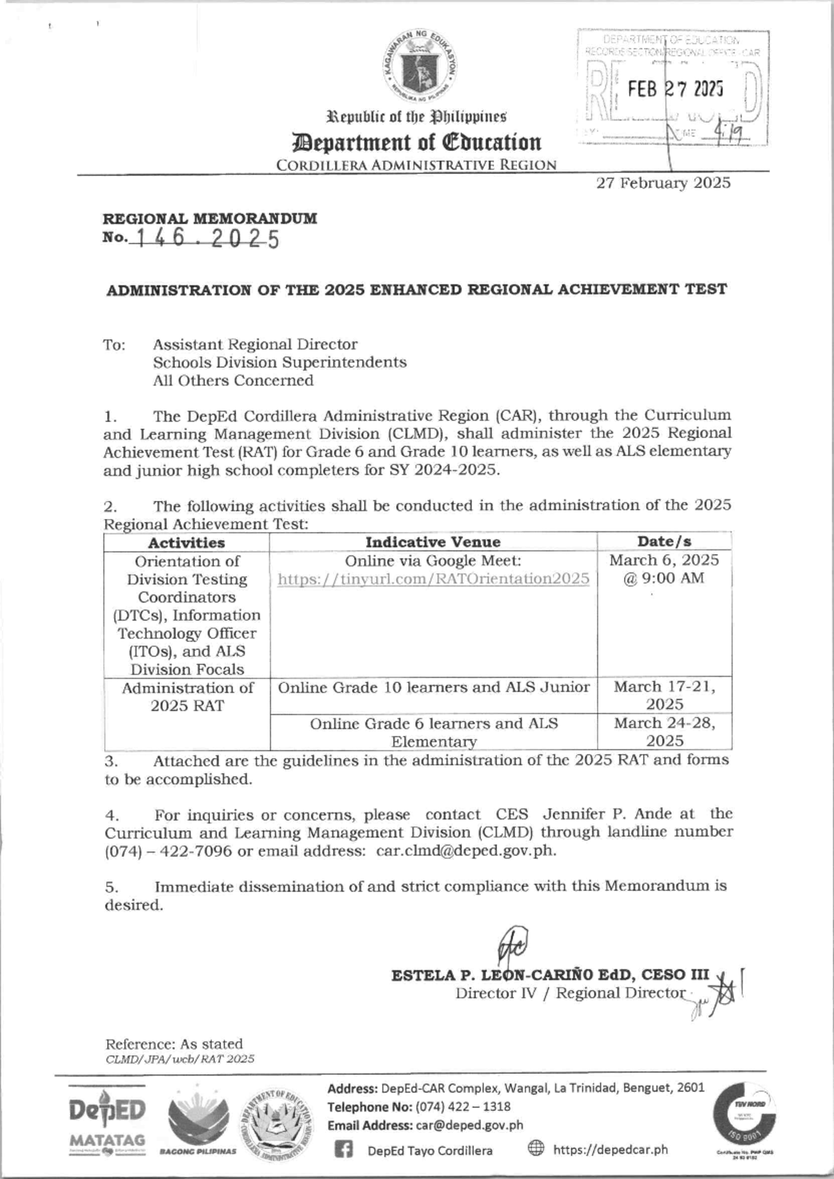 RAT 2025 Guidelines: Administration of Regional Achievement Test (RAT ...