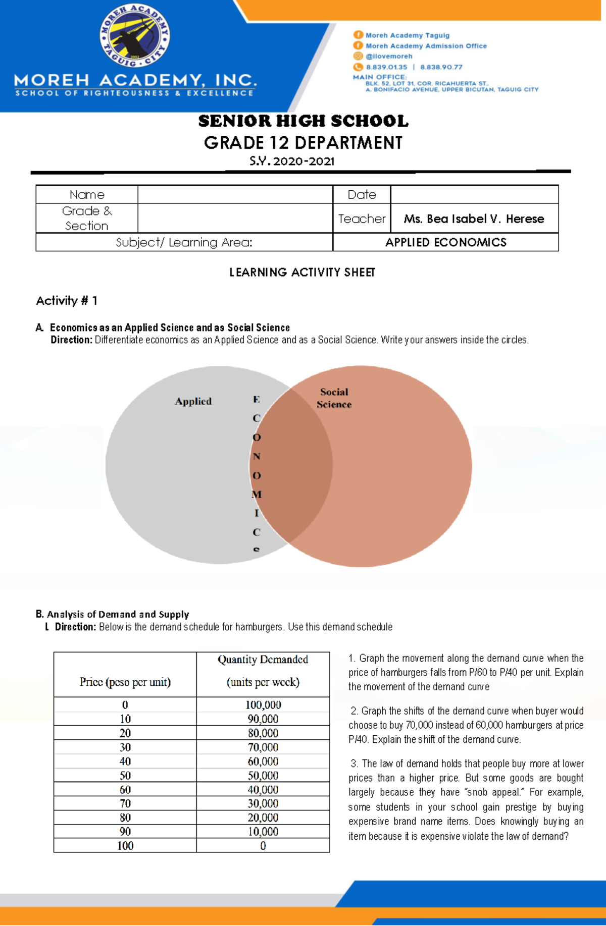 LAS - Grade 12 Applied Economics Learning Activity Sheet - Studocu