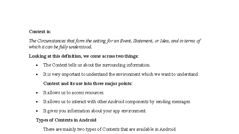 Android Context and UI Components Overview (CS101) - Studocu