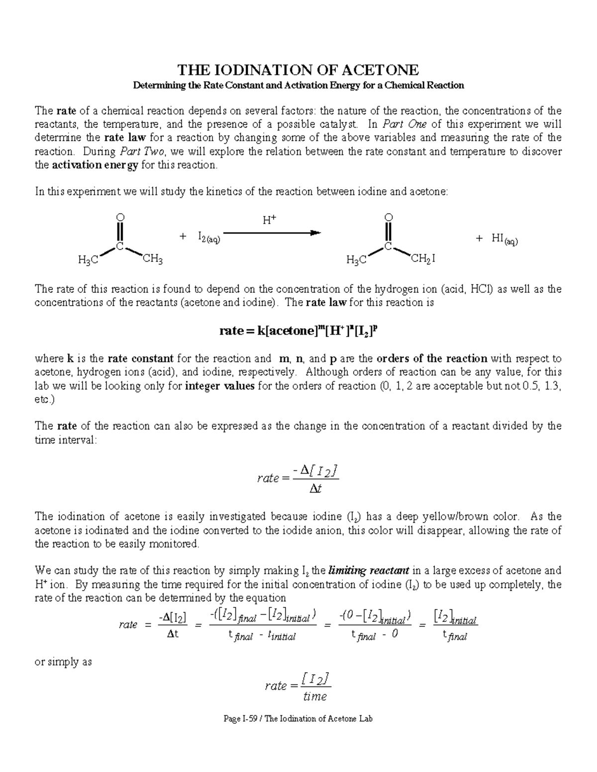 CH 222 - Kinetics Lab Report: Iodination of Acetone & Rate Constant - Studocu