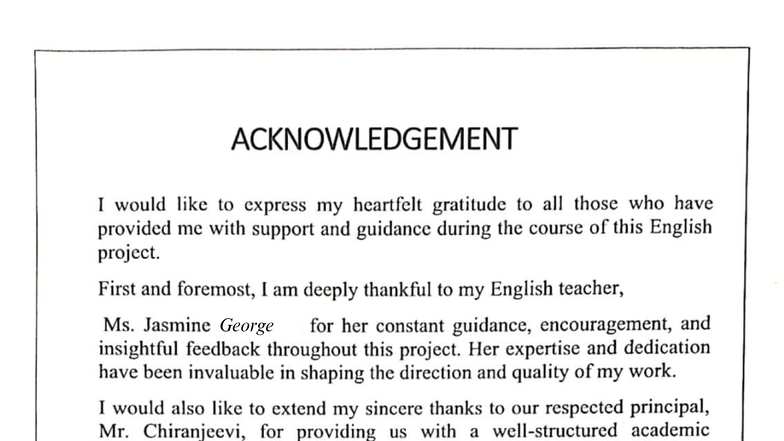 Acknowledgement for English Project - George - Studocu