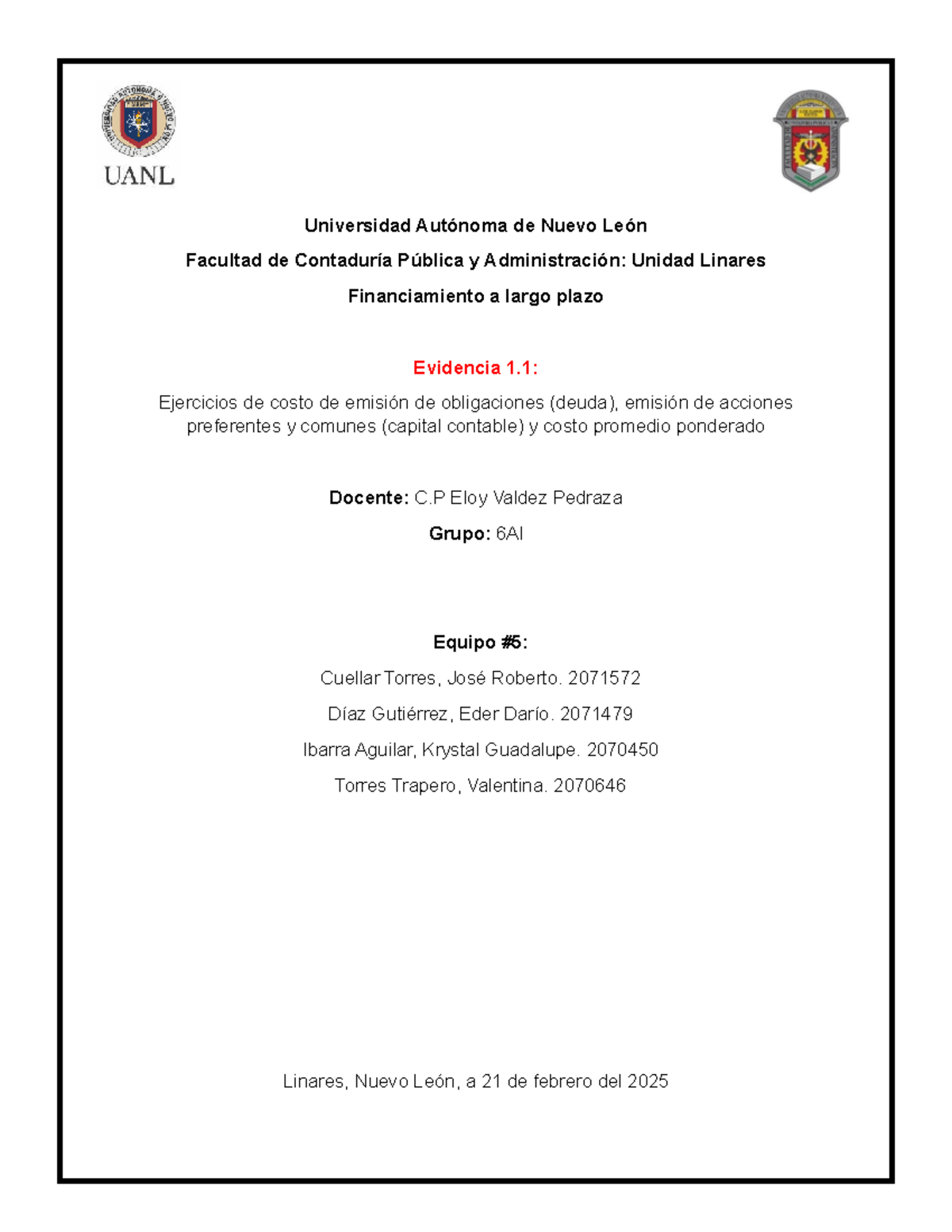 Financiamiento a Largo Plazo: Ejercicios de Costo de Emisión y CCPP - EV1 - Studocu