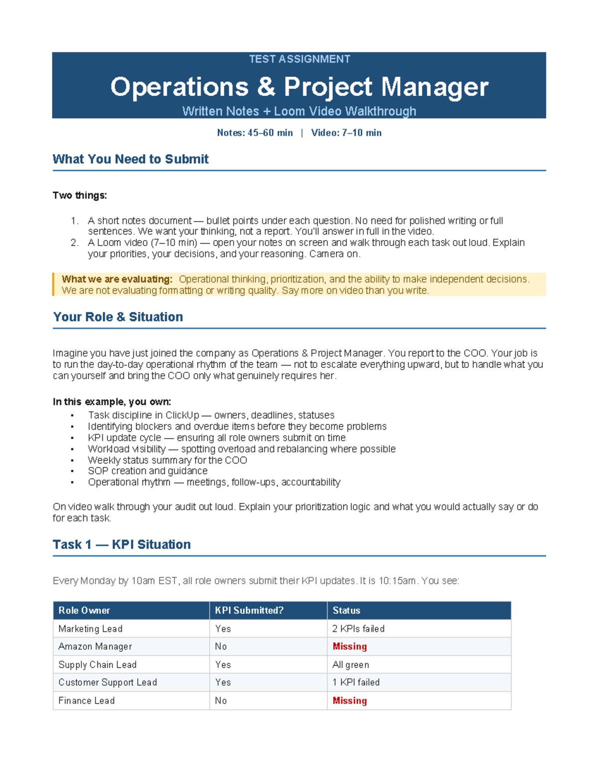 Test Assignment: Ops Project Manager Video Walkthrough Notes - Studocu