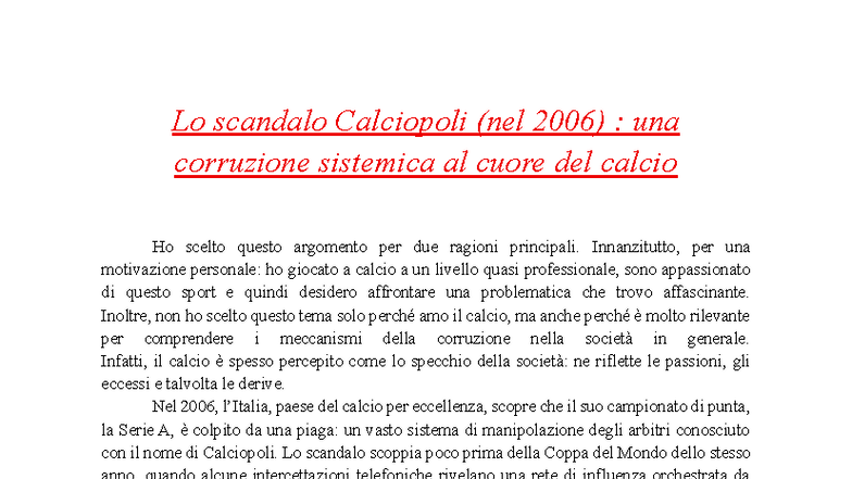 Calciopoli 2006: Corruzione e Riforme nel Calcio Italiano - Studocu
