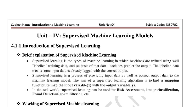 Iml unit4 - machine learning - Subject Name: Introduction to Machine ...