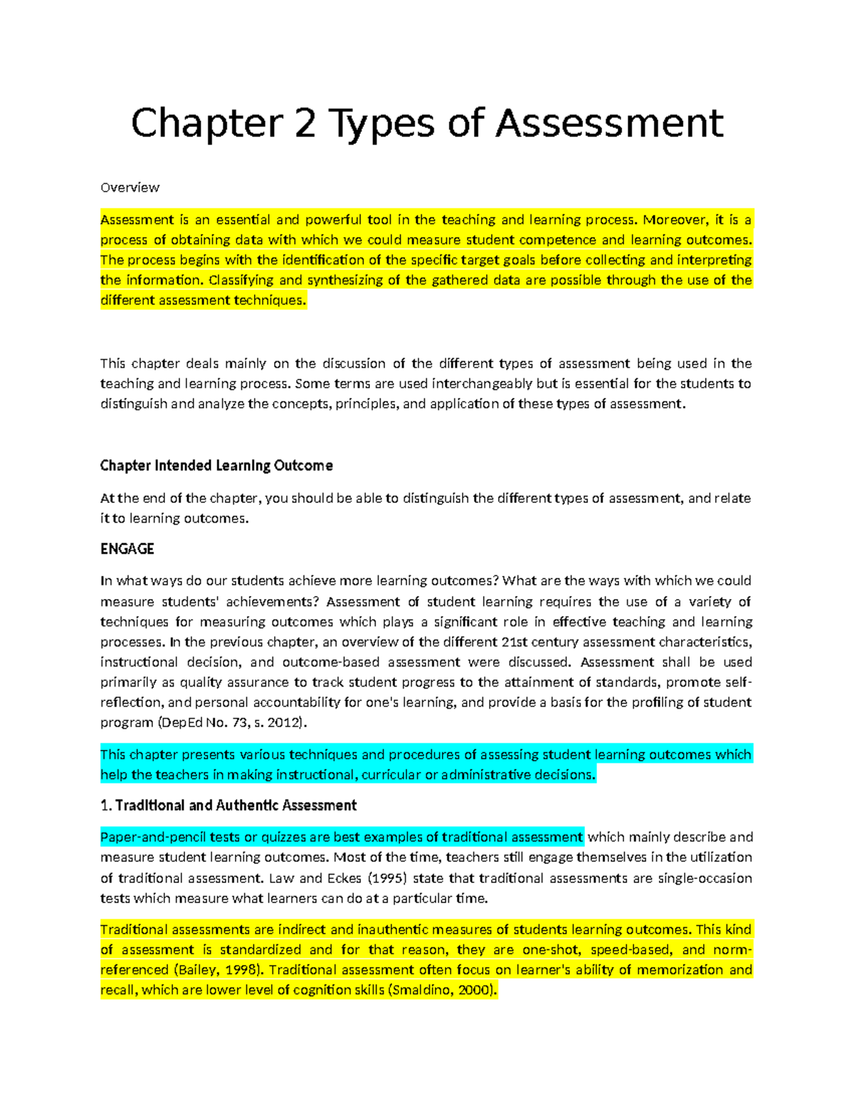 AIL 2 Chapter 2: Understanding Types of Assessment in Education - Studocu