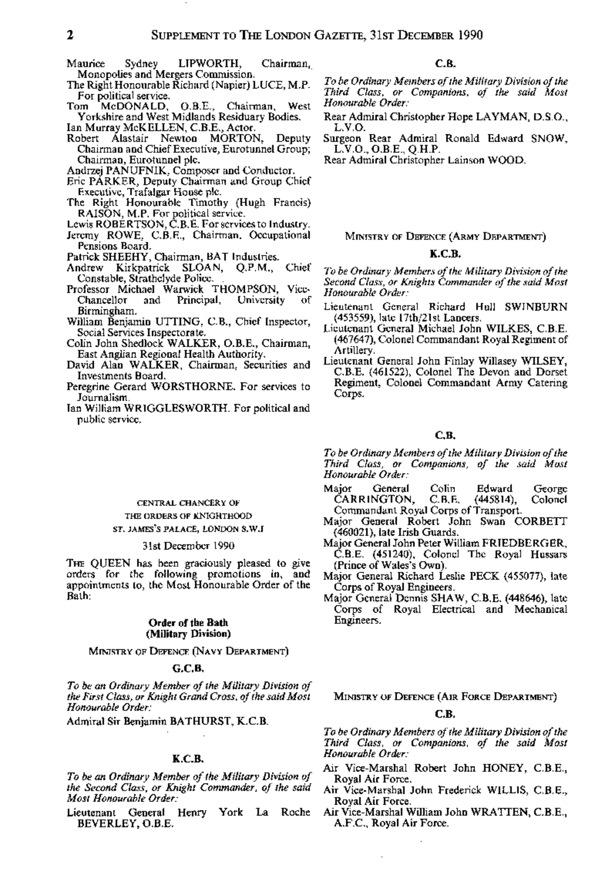 Data 2 - 1234 - SUPPLEMENT TO THE LONDON GAZETTE, 31ST DECEMBER 1990 ...