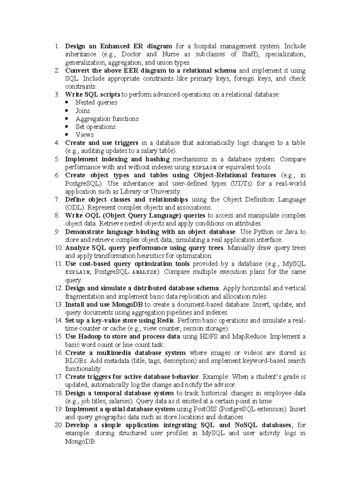 8th Sem Lab Questions for ADBMS: Advanced Database Management Systems - Studocu