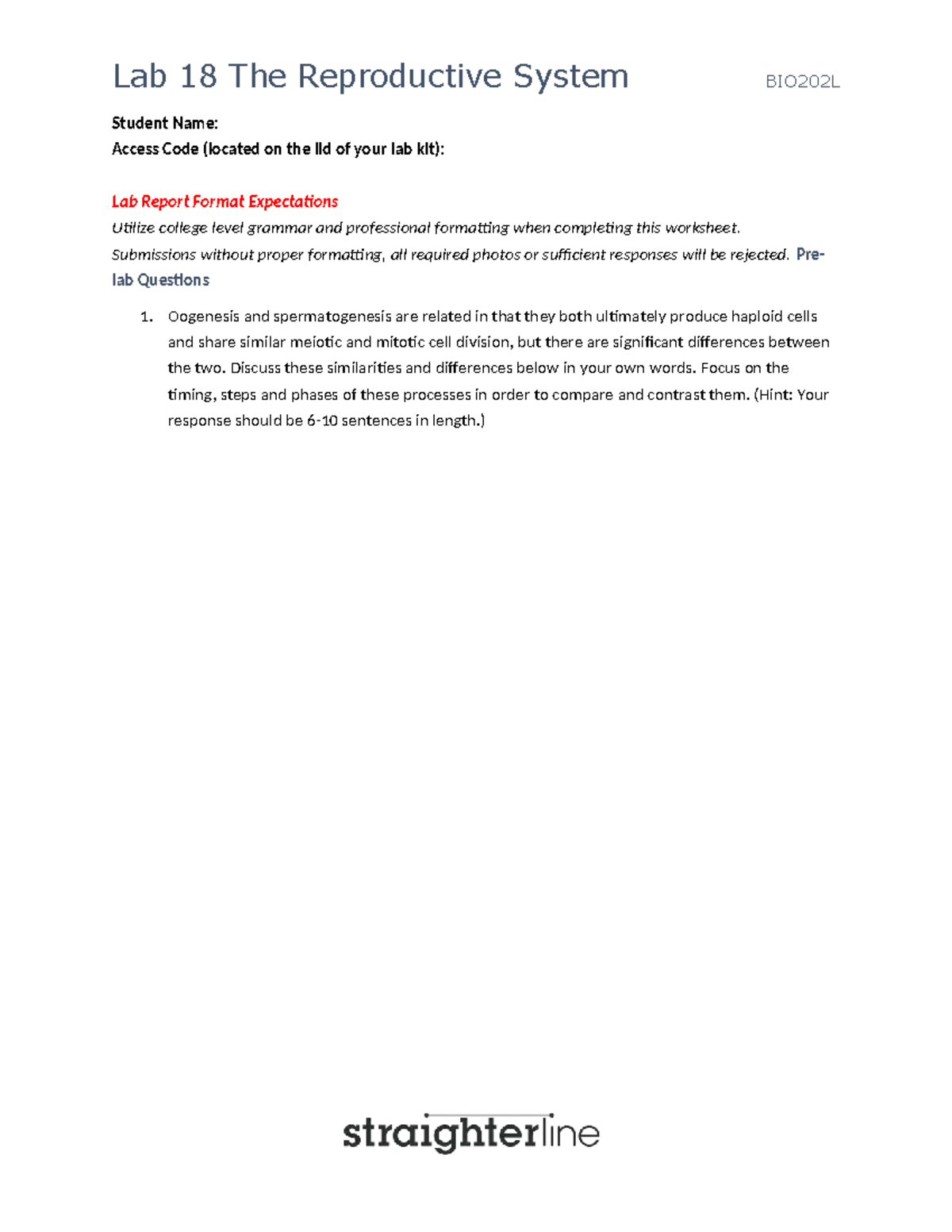 BIO202L Lab 18 Report: The Reproductive System Analysis - Studocu