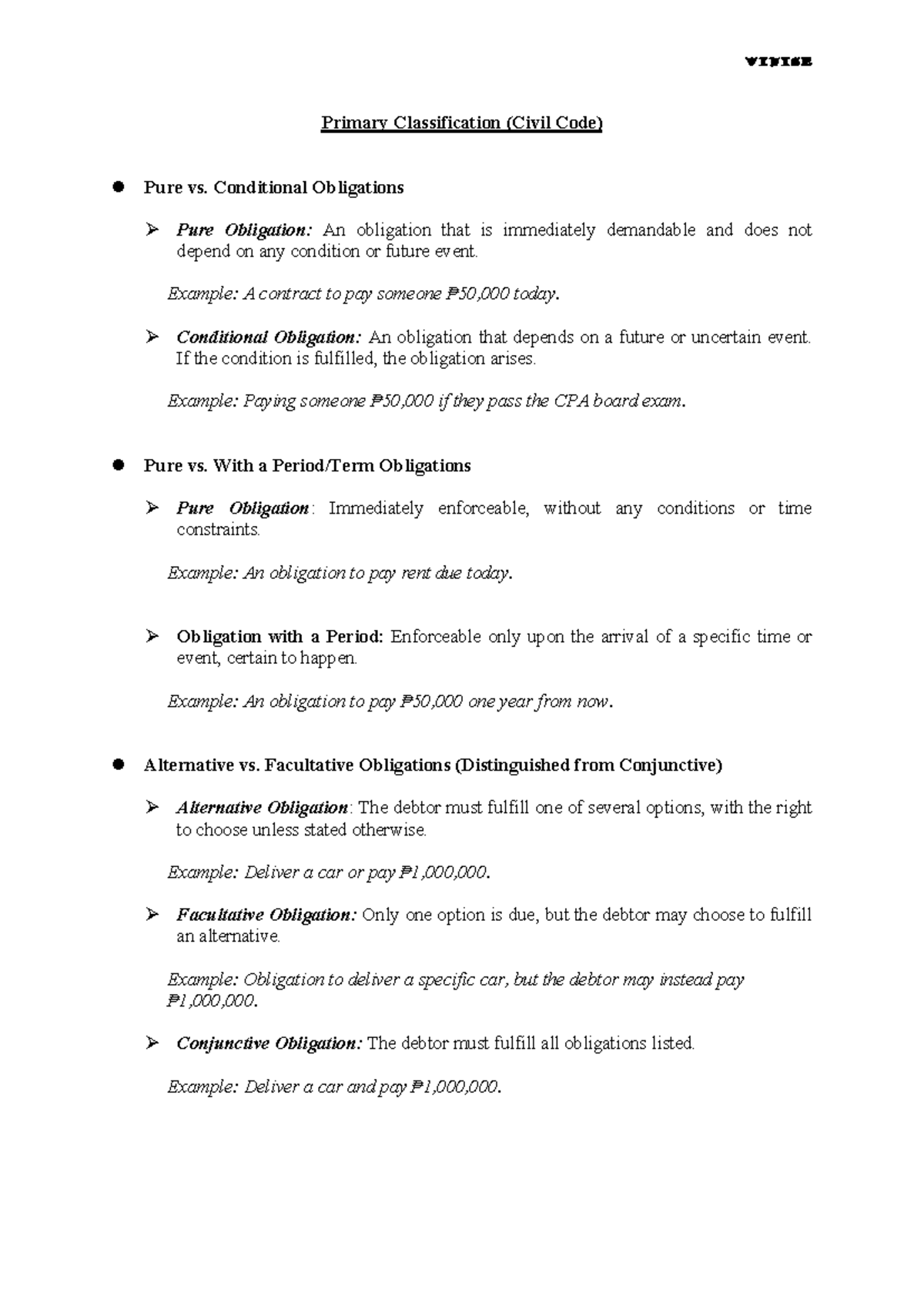 OBLI 3: Overview of Different Kinds of Obligations - Studocu