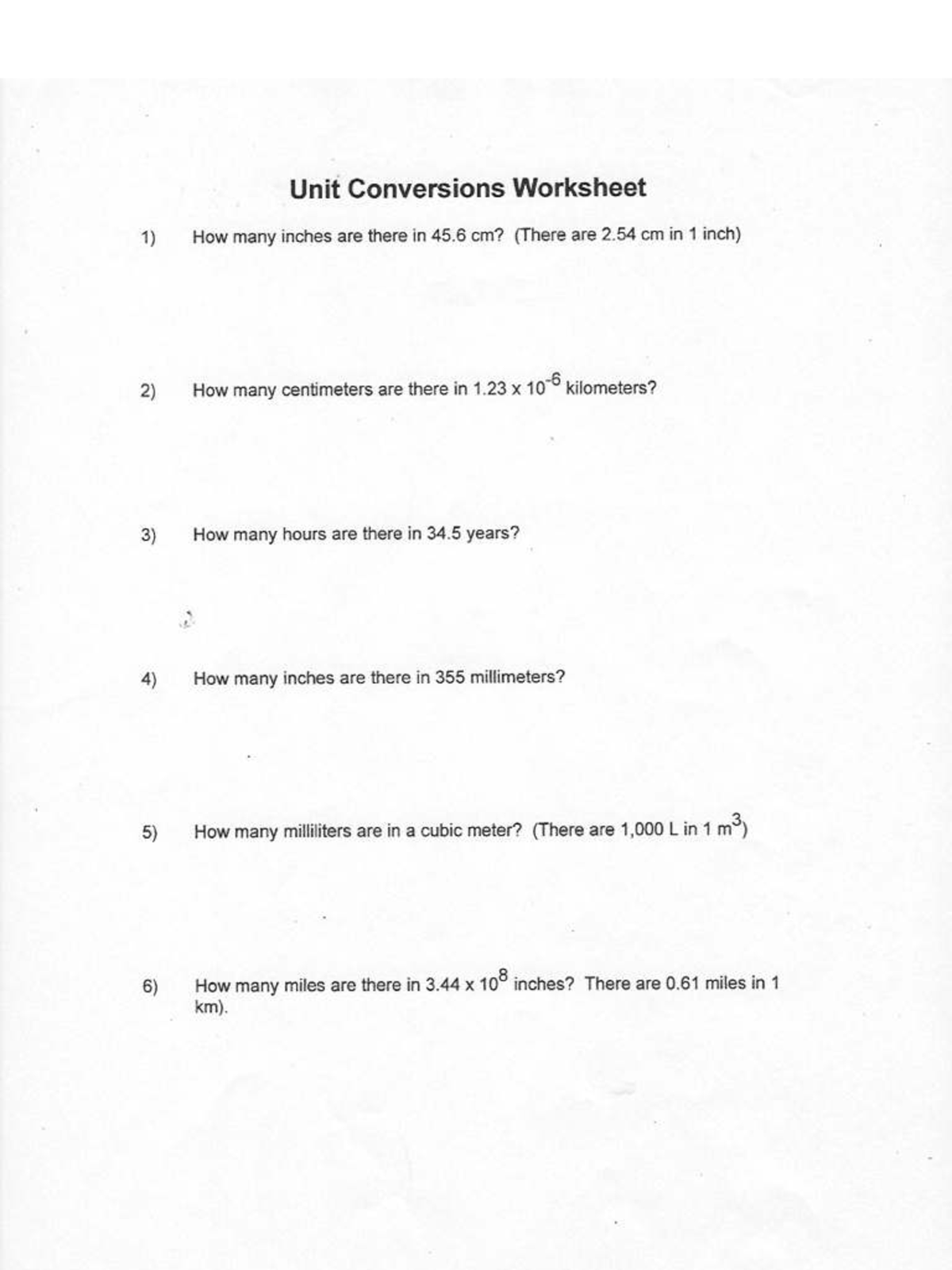 Unit Conversions Worksheet: Practice Problems and Solutions - Studocu
