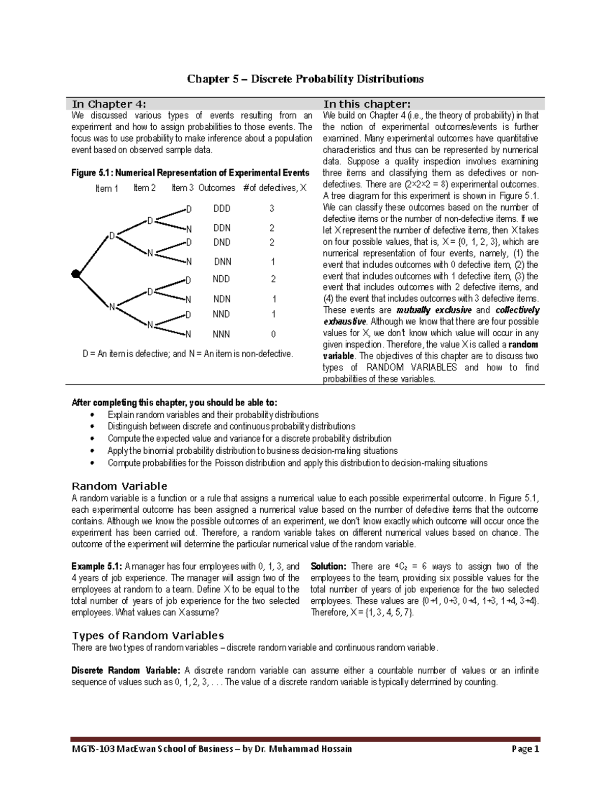 MGTS-103: Lecture Notes on Discrete Probability Distributions - Studocu