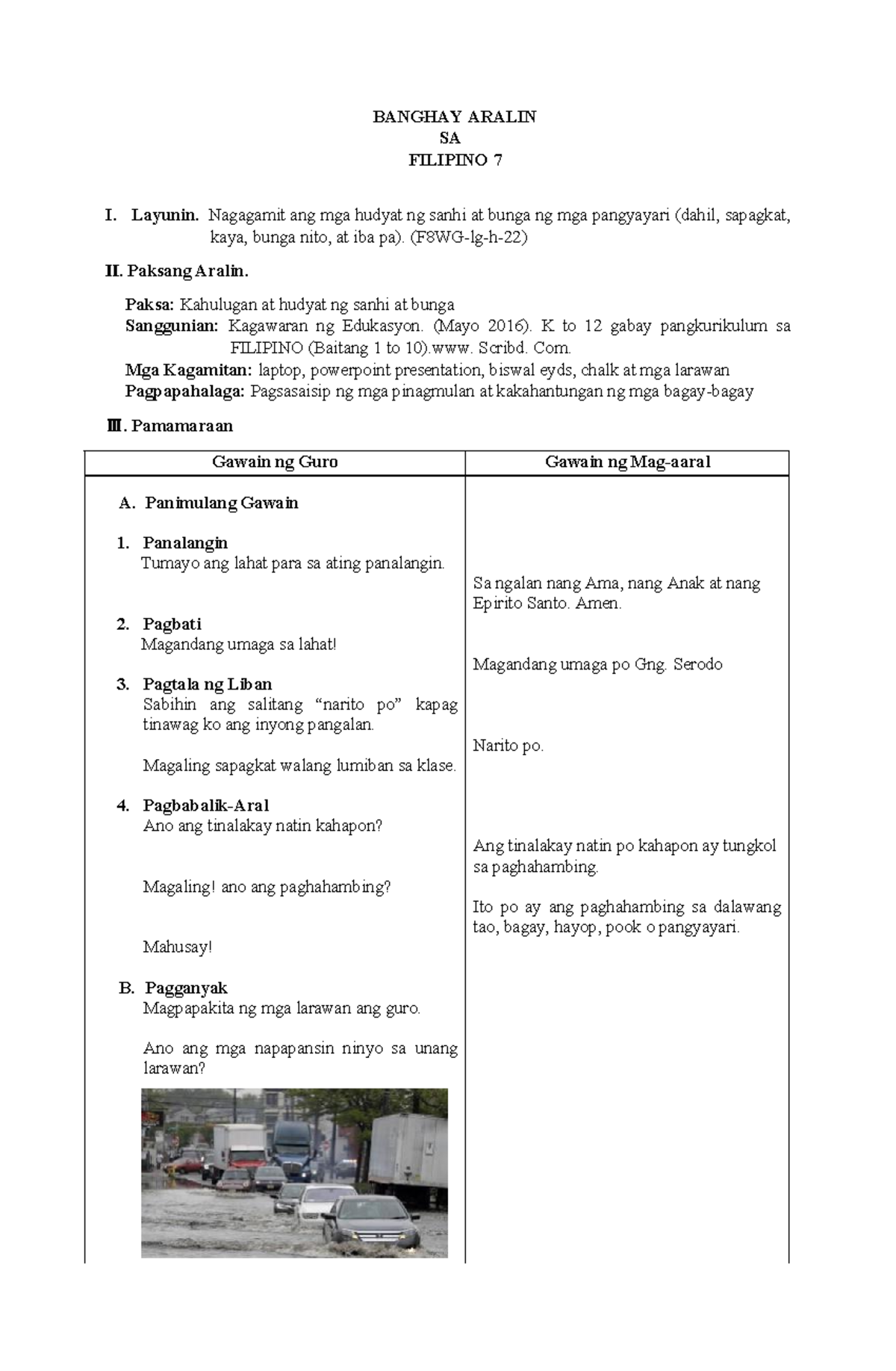 Filipino 7 Lesson Plan: Sanhi at Bunga ng mga Pangyayari - Studocu
