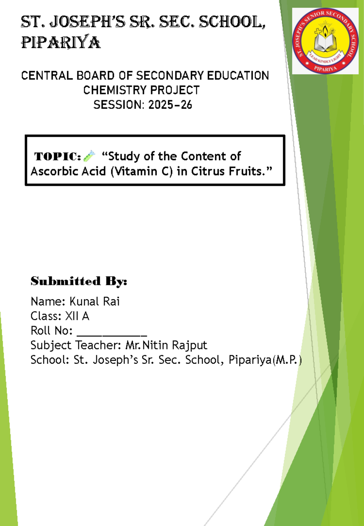 Chemistry Project Class 12: Ascorbic Acid Content in Citrus Fruits ...