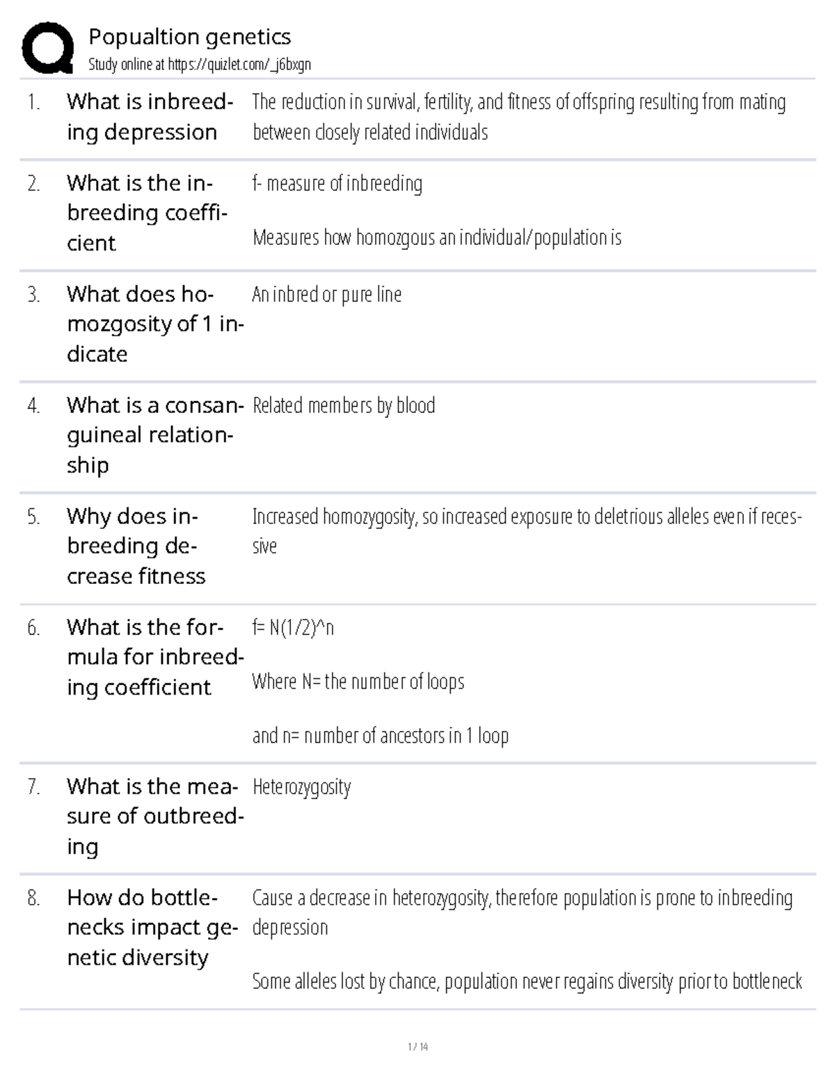 Population Genetics Study Guide - Studocu