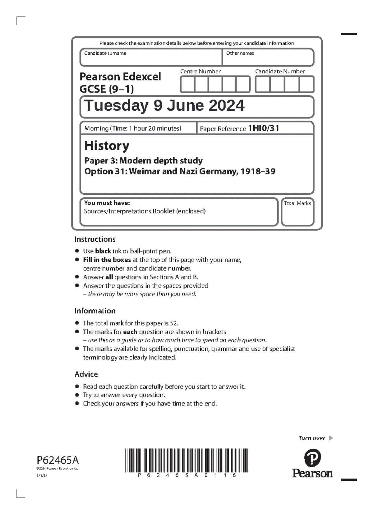 Edexcel GCSE History Paper 3: Weimar & Nazi Germany Exam Guide 2024 ...