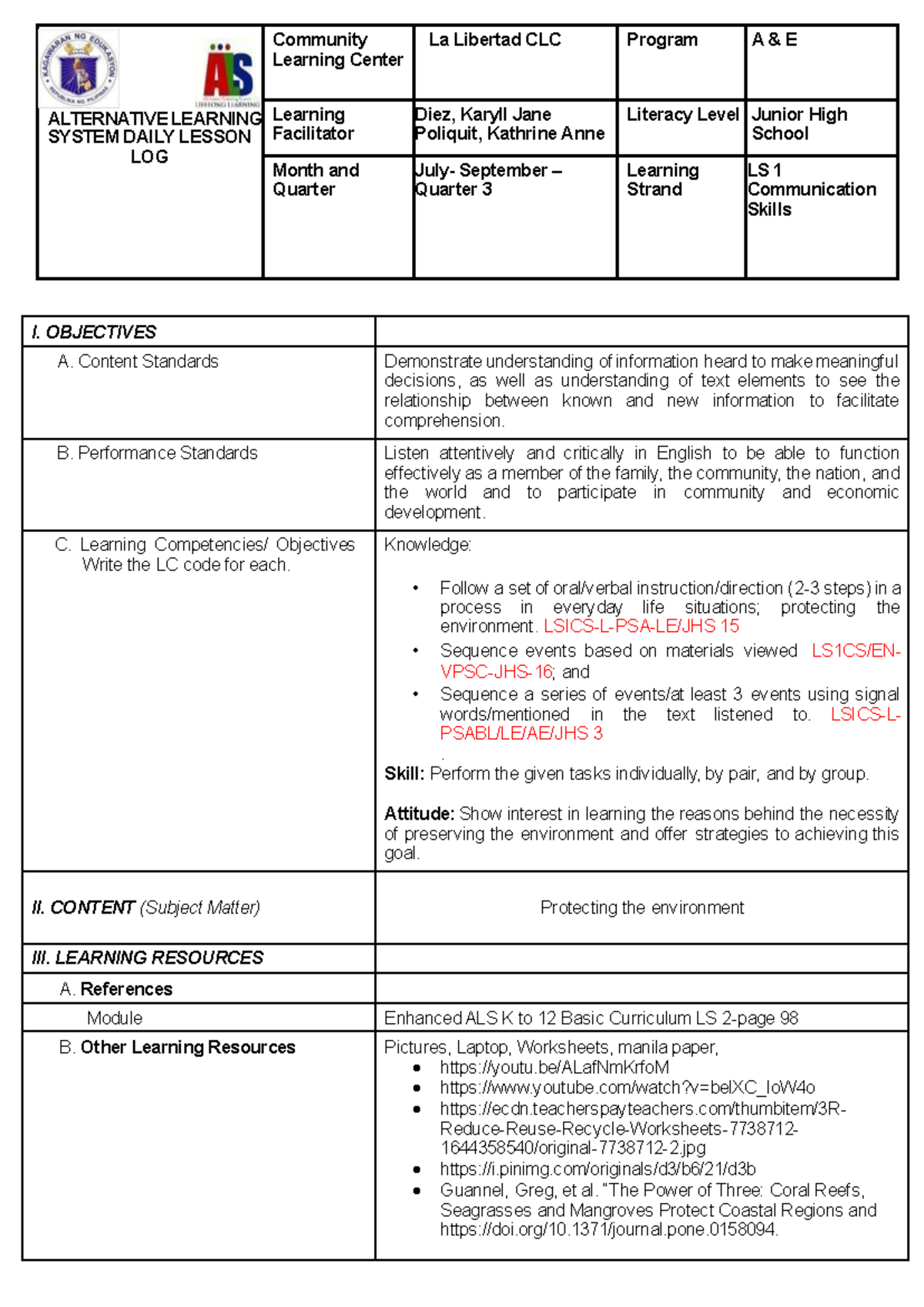 ALS-Lesson Plan: Protecting Ecosystems and Environmental Awareness ...