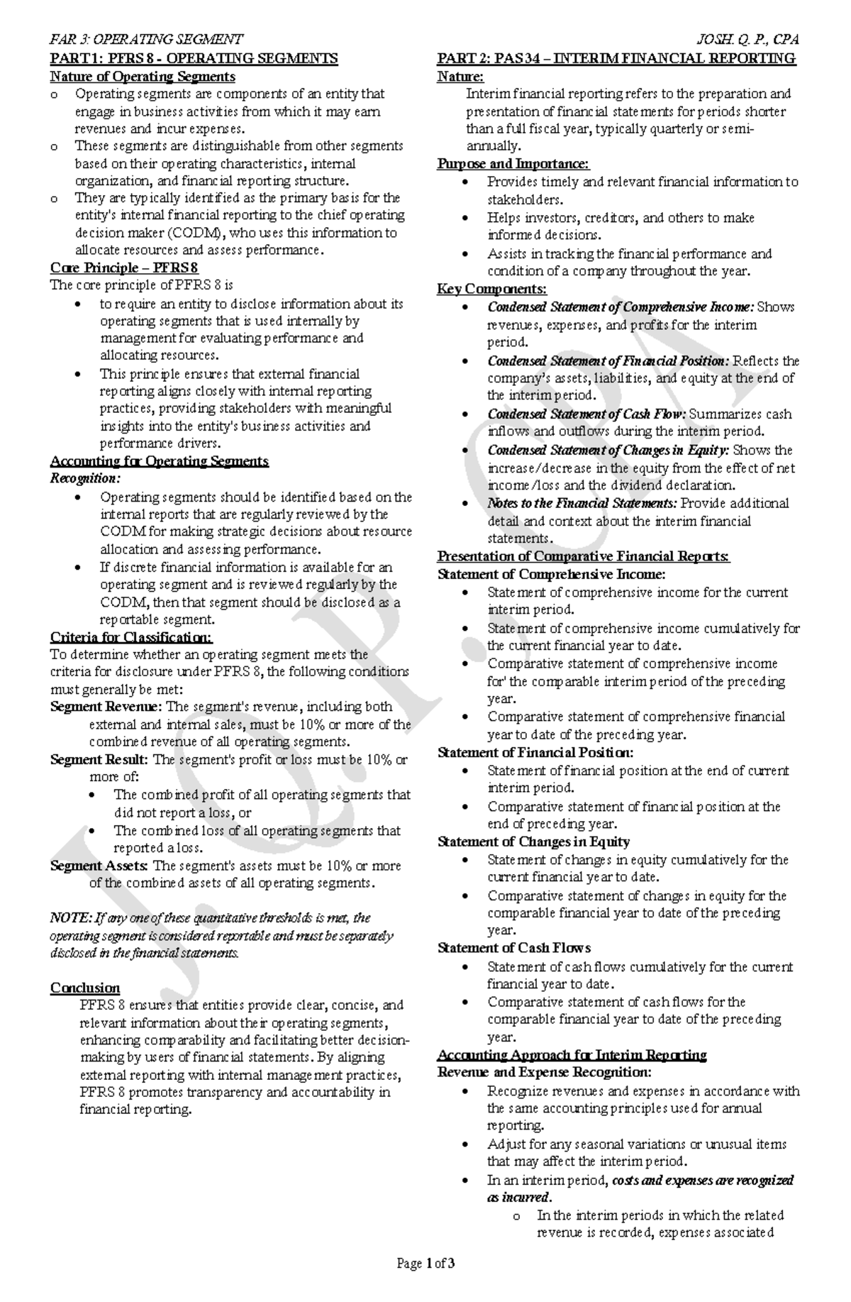 FAR 3: Lecture on Operating Segments and Interim Reporting Principles ...