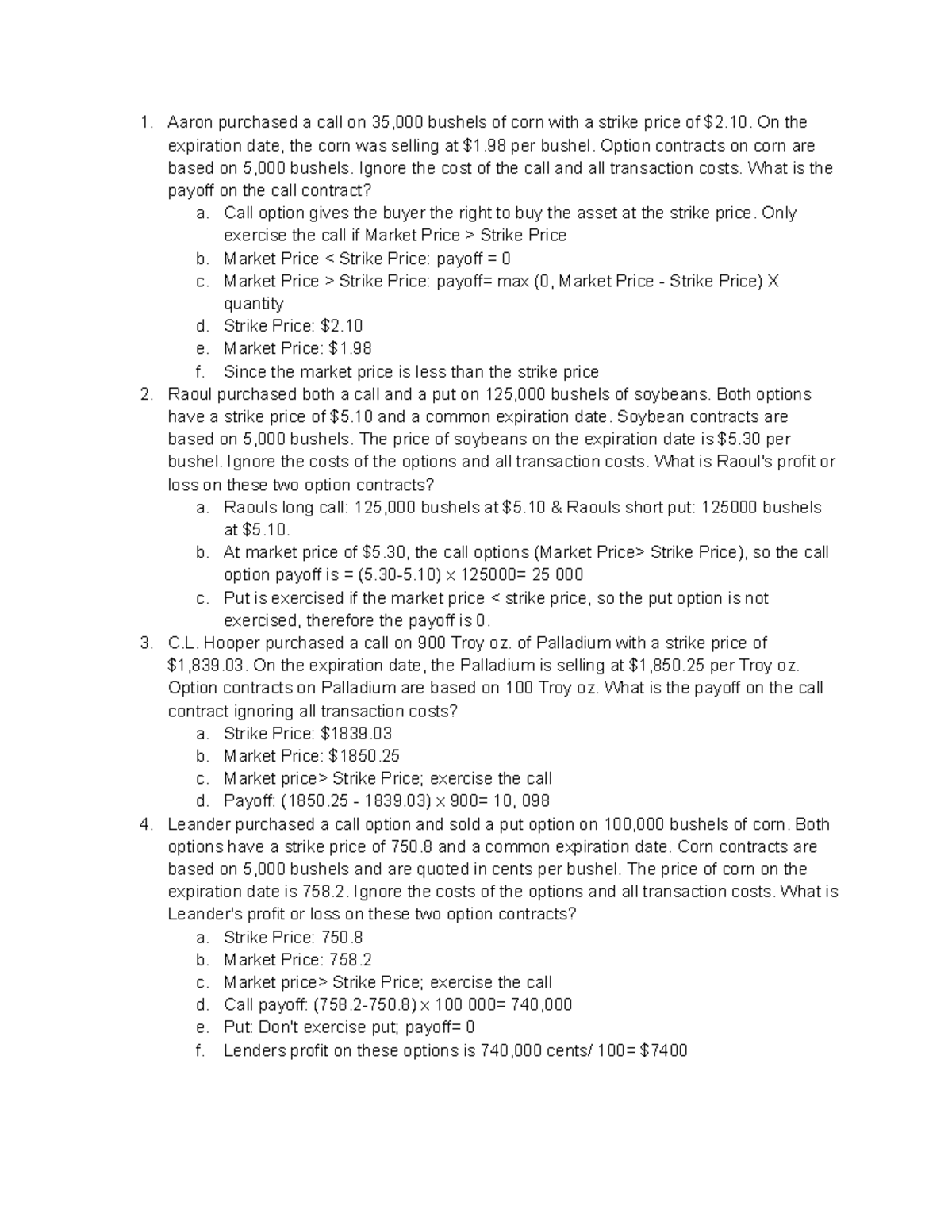 2FB3 Quiz 5 - Options Payoff Calculations & Futures Hedging - Studocu