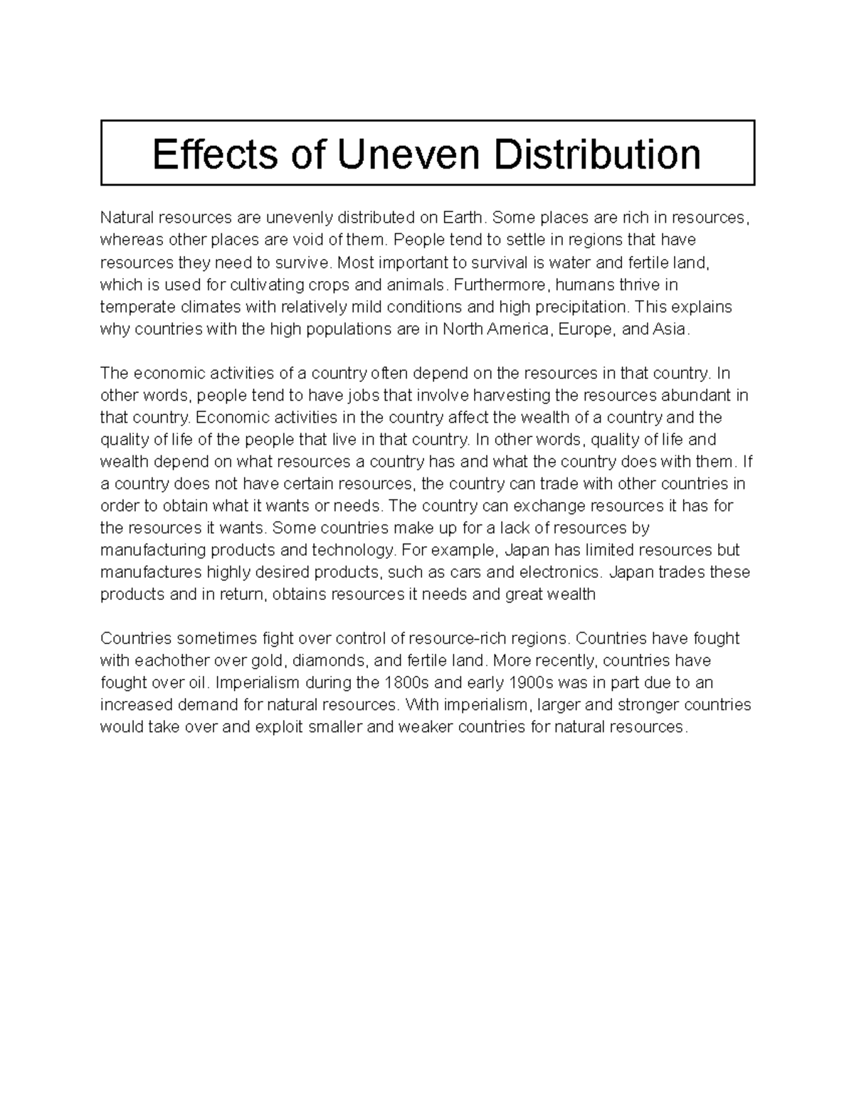Effects of Uneven Distribution - Studocu