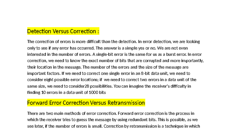 Error Detection and Correction Techniques in Data Transmission - Studocu