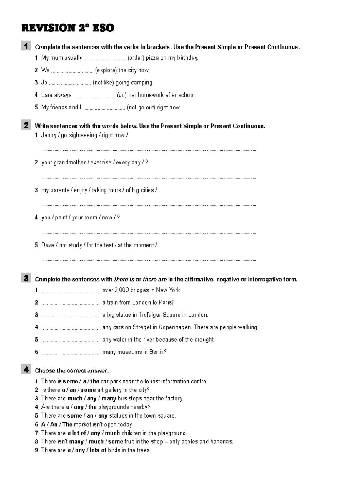 Repaso 2º ESO: Present Simple & Continuous Exercises - Studocu