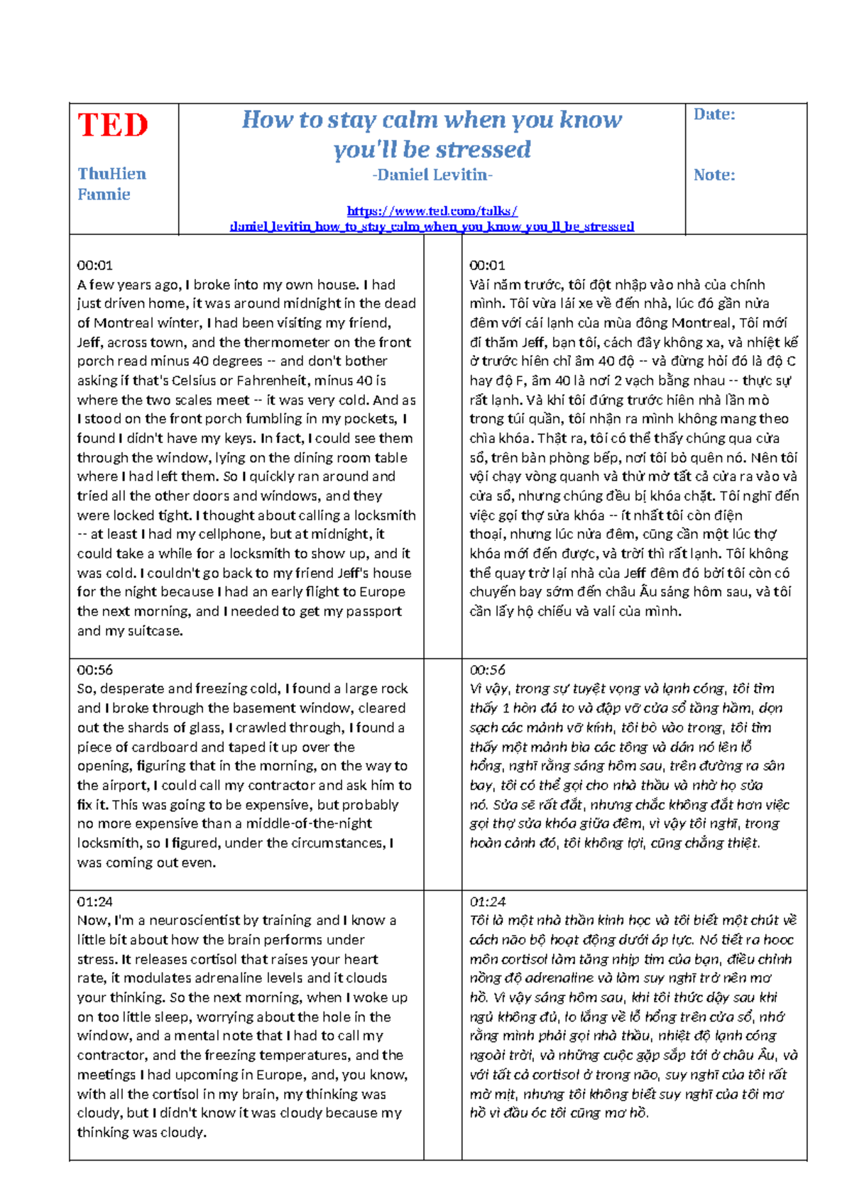 file word ted talk - TED ThuHien Fannie How to stay calm when you know ...