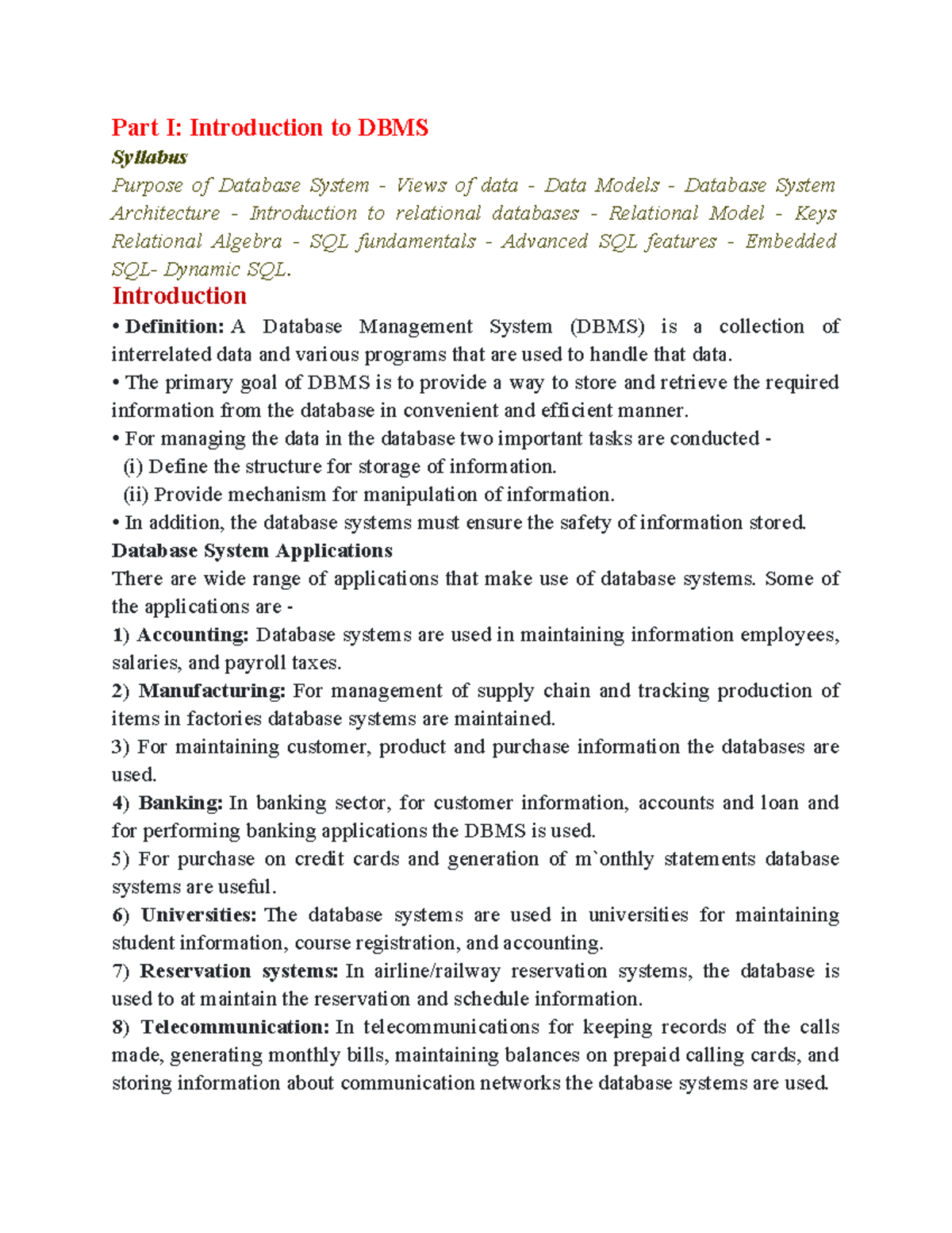 Unit 1: Introduction to DBMS - Key Concepts and Applications - Studocu