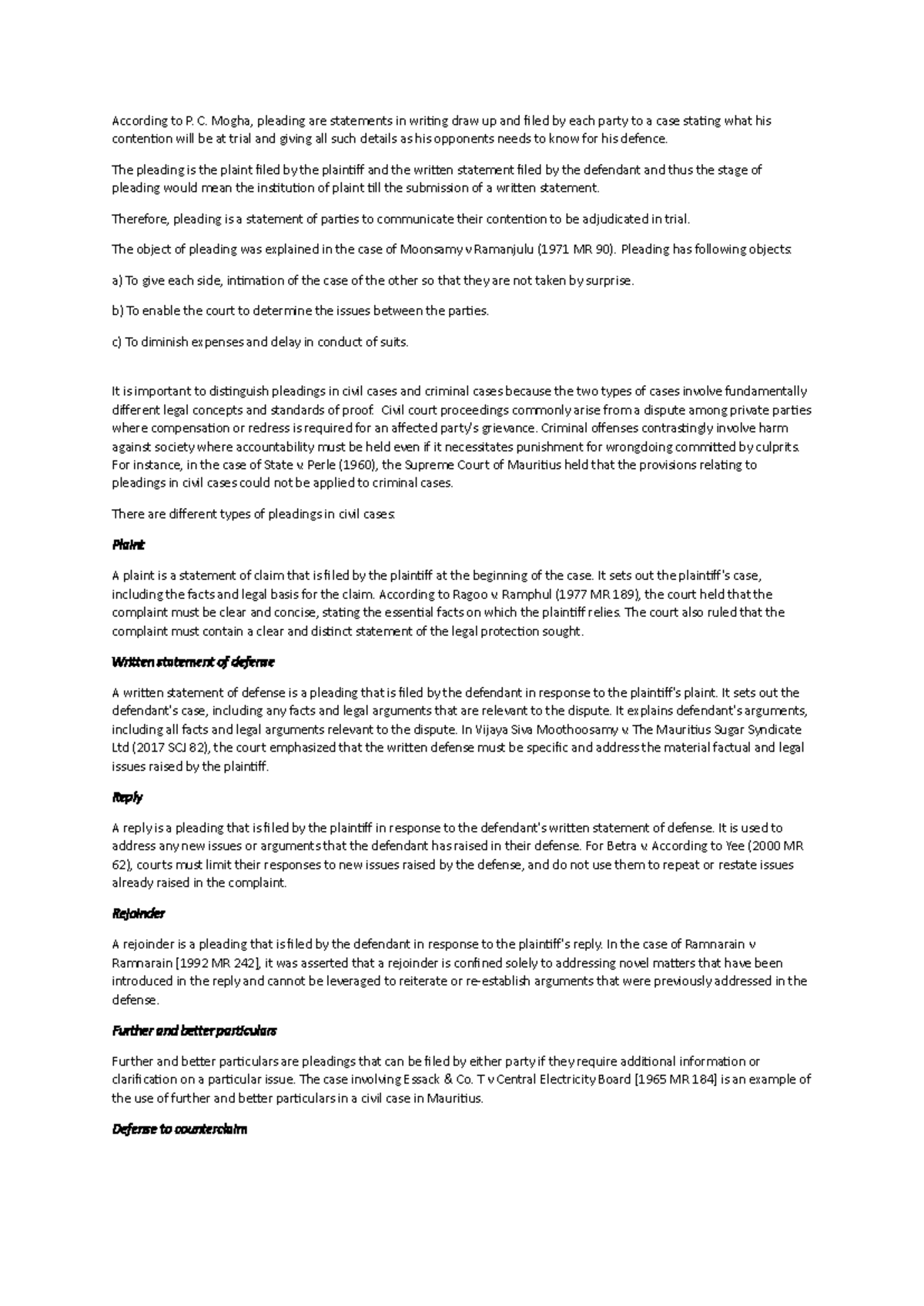 Civil Procedure (Pleading Principles and Practices Explained) - Studocu
